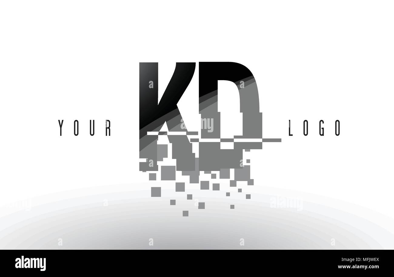 KD K D Pixel Letter Logo with Digital Shattered Black Squares. Creative ...