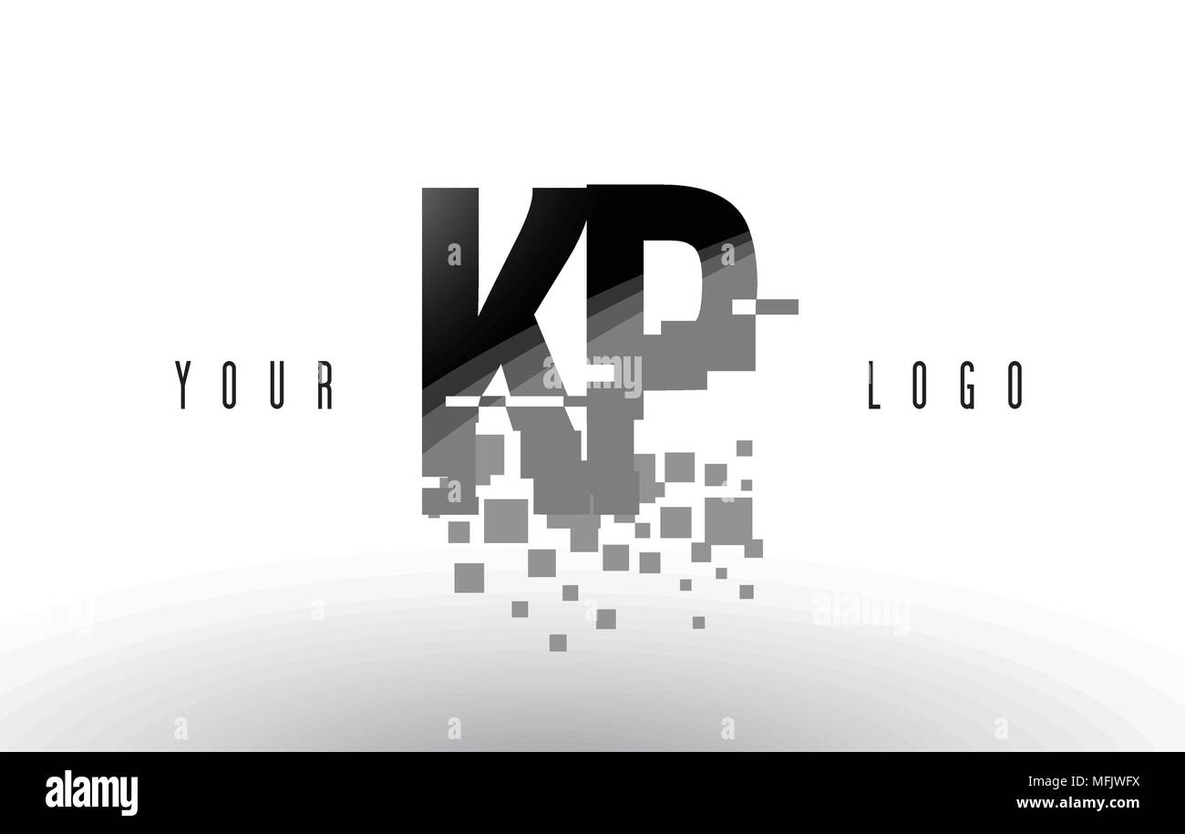KP K P Pixel Letter Logo with Digital Shattered Black Squares. Creative ...