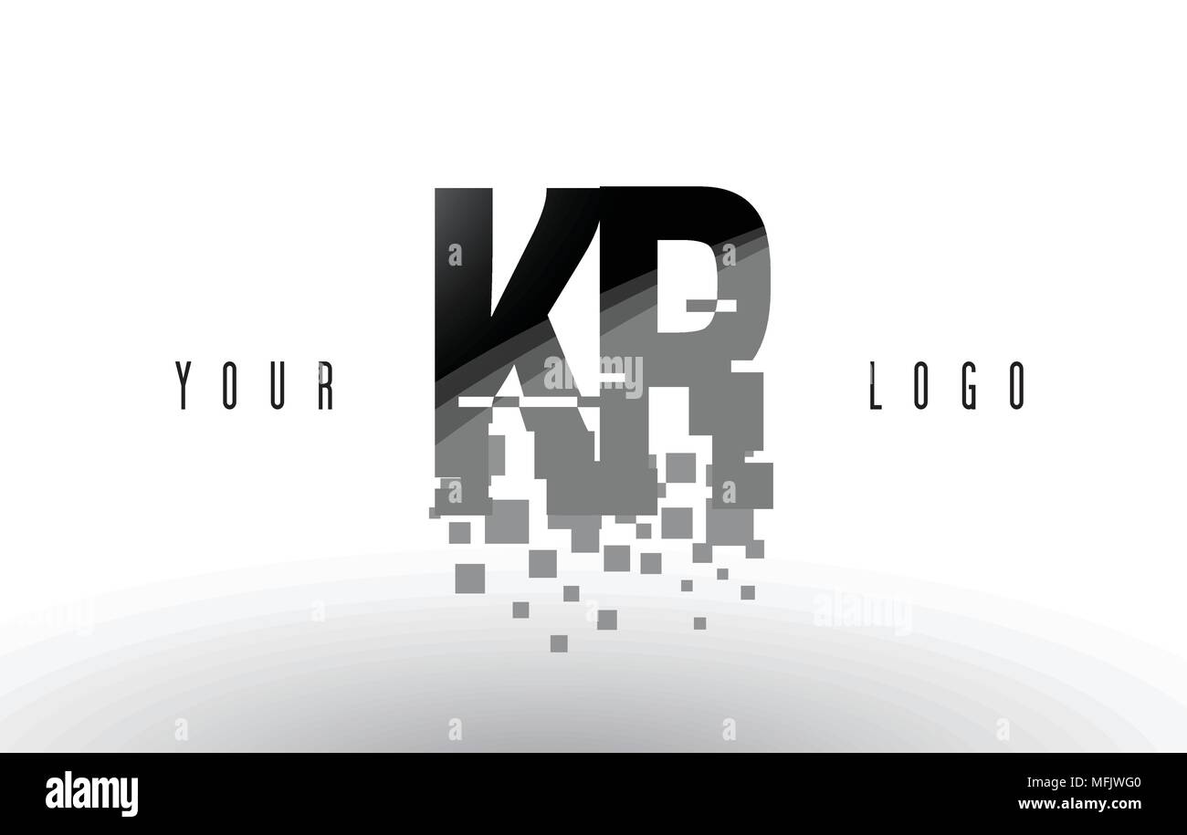 KR K R Pixel Letter Logo with Digital Shattered Black Squares. Creative ...