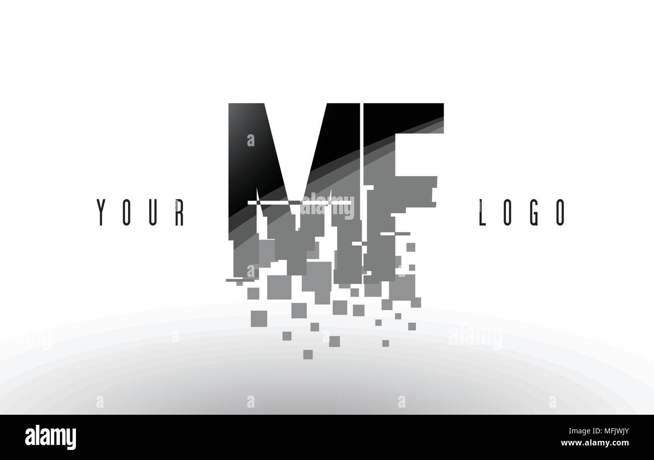 MF M F Pixel Letter Logo with Digital Shattered Black Squares. Creative ...