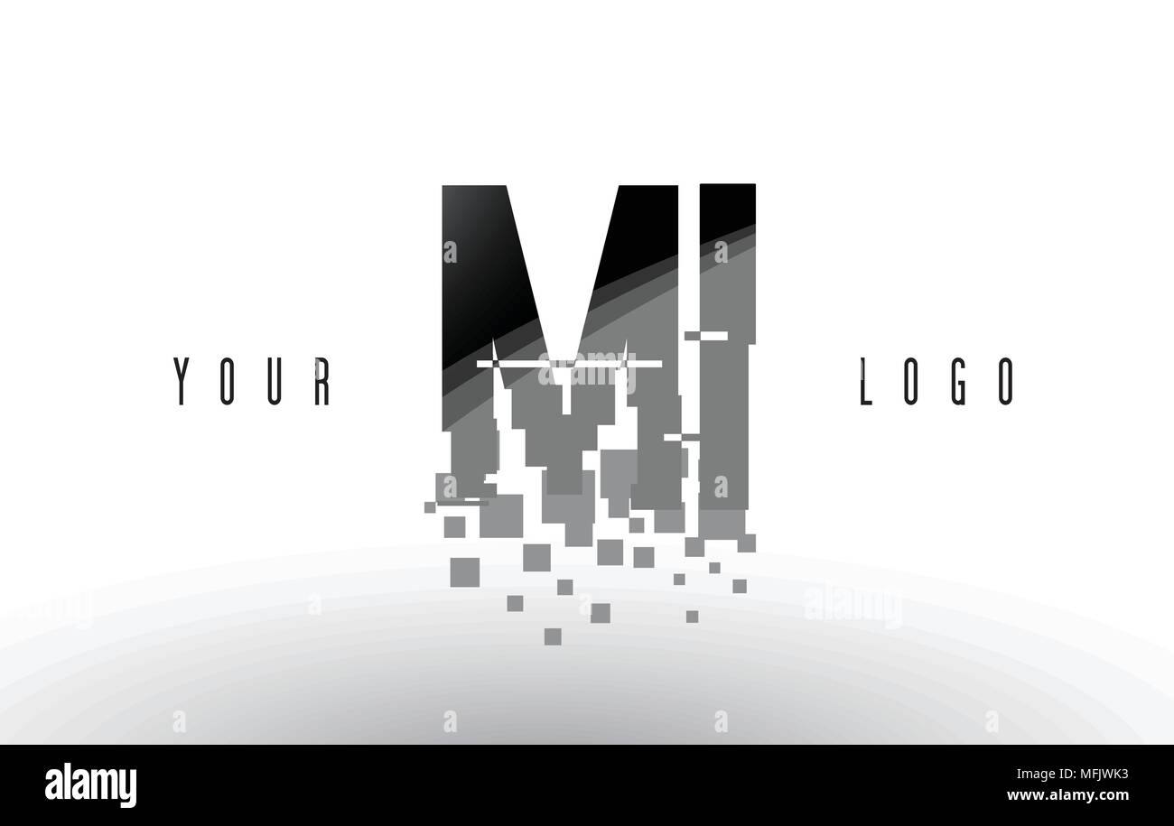 MI M I Pixel Letter Logo with Digital Shattered Black Squares. Creative ...