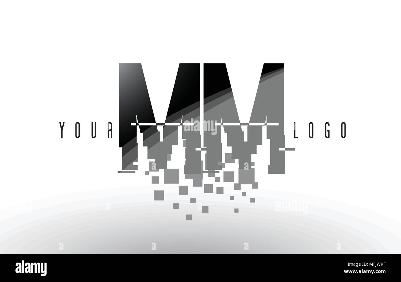 MM M M Pixel Letter Logo with Digital Shattered Black Squares. Creative ...