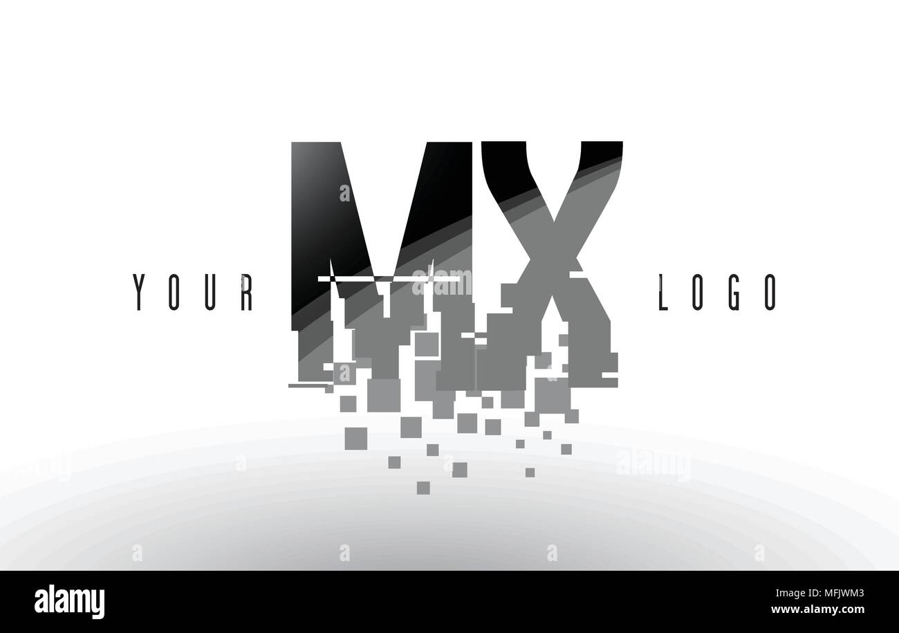 MX M X Pixel Letter Logo with Digital Shattered Black Squares. Creative ...