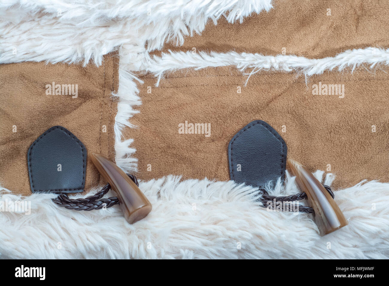 texture beige suede with artificial soft fur and toggle buttons ...