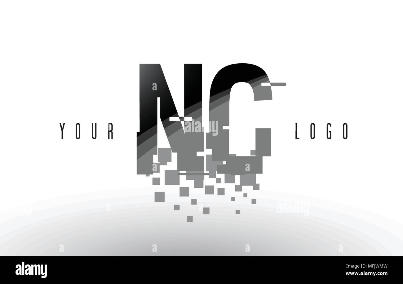 NC N C Pixel Letter Logo with Digital Shattered Black Squares. Creative ...