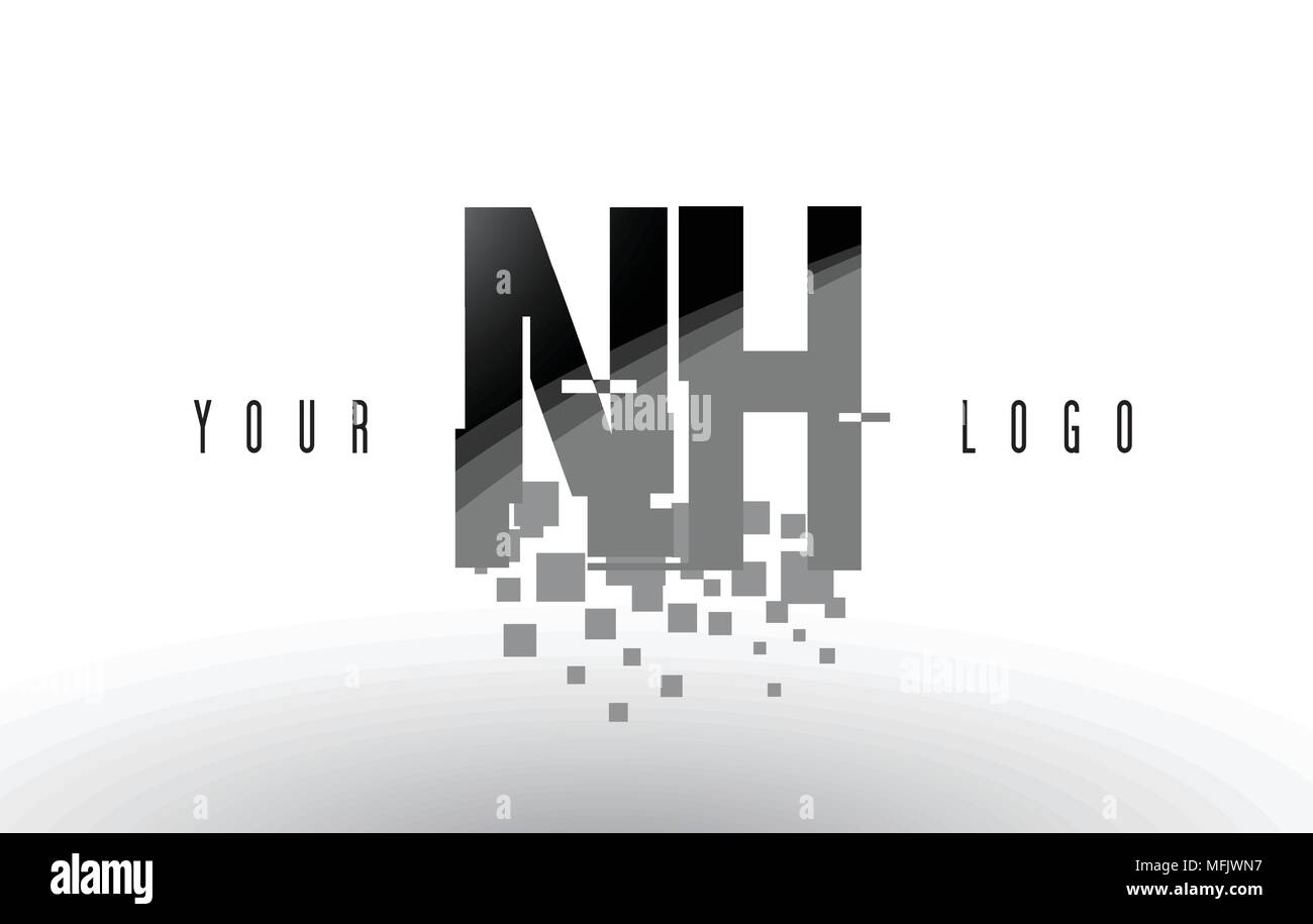 NH N H Pixel Letter Logo with Digital Shattered Black Squares. Creative Letters Vector ...