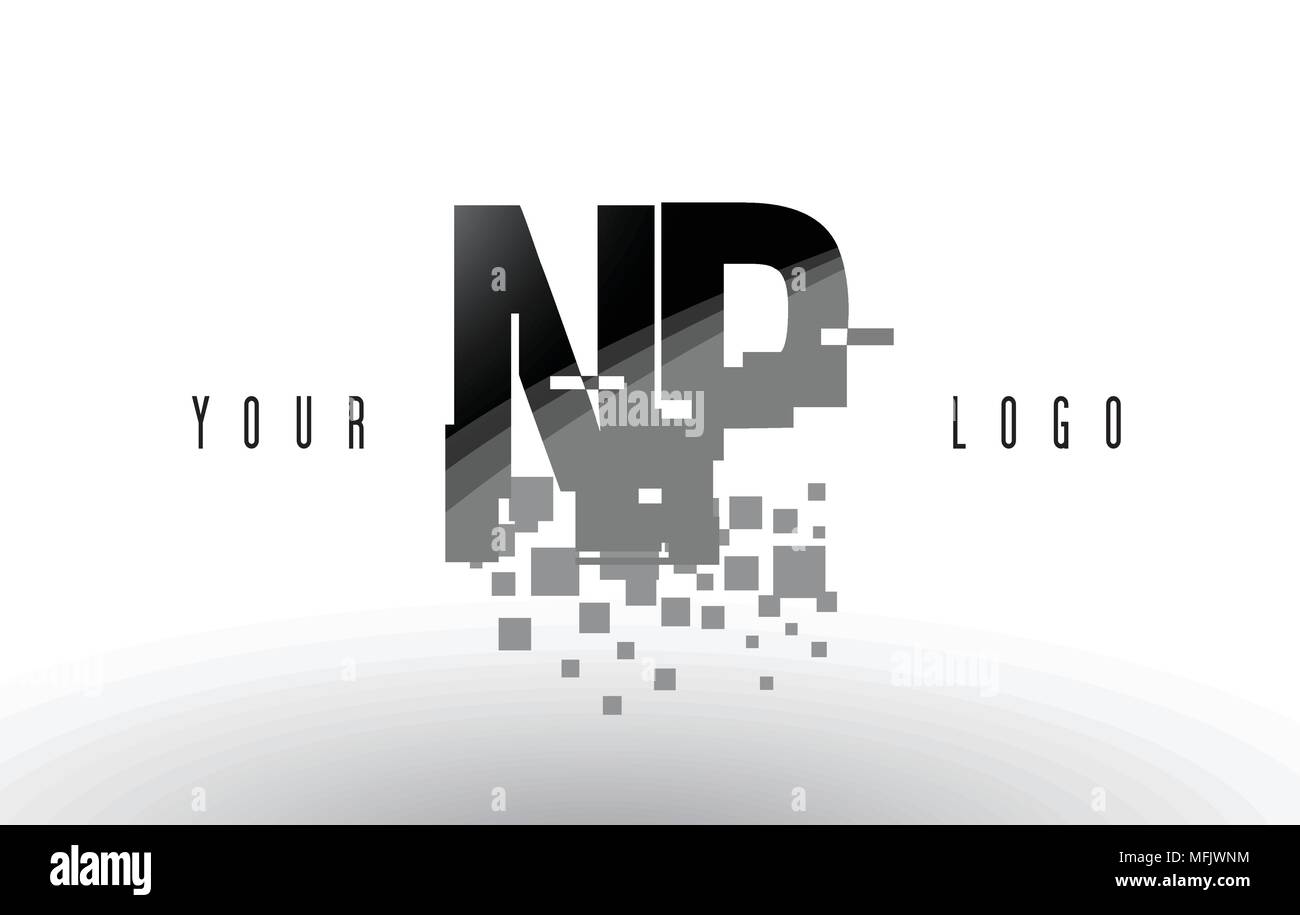 NP N P Pixel Letter Logo with Digital Shattered Black Squares. Creative ...