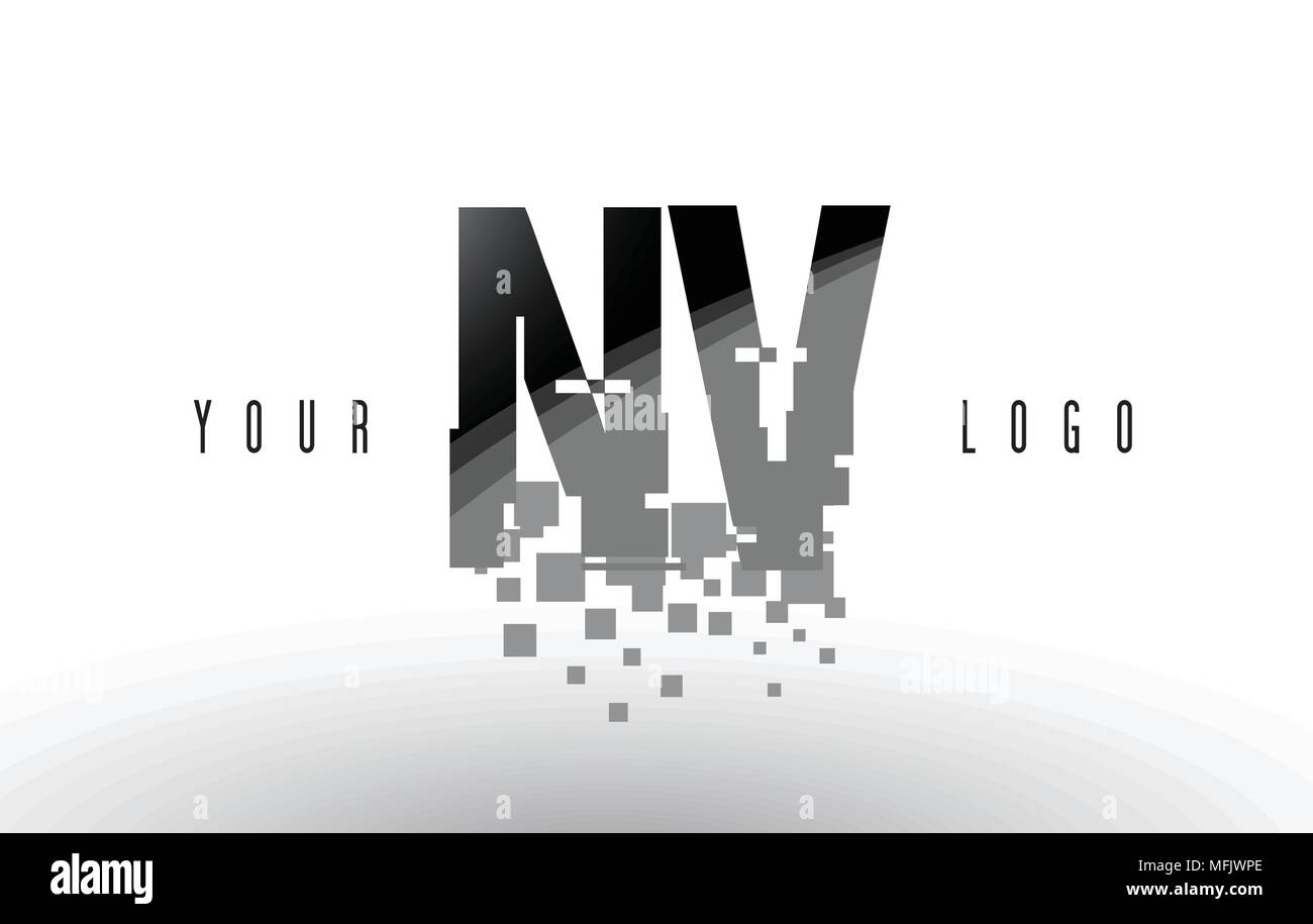 NV N V Pixel Letter Logo with Digital Shattered Black Squares. Creative ...