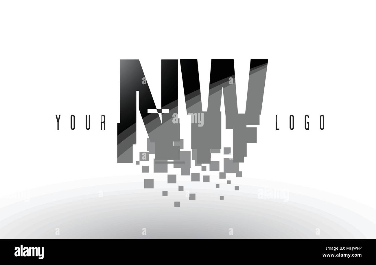 NW N W Pixel Letter Logo with Digital Shattered Black Squares. Creative ...