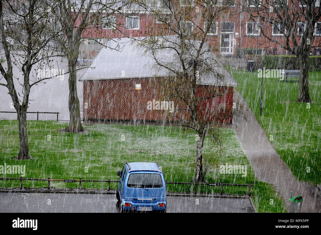 Copenhagen/Denmark 26 April 2018 Denmark's weather heavy rainy in ...