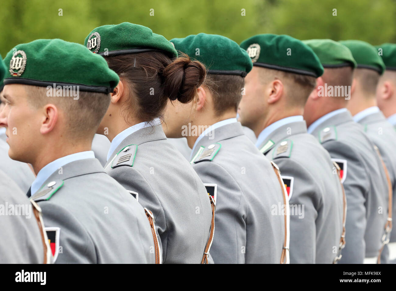 FILED - 23 April 2018, Germany, Berlin: A female soldier of the ...