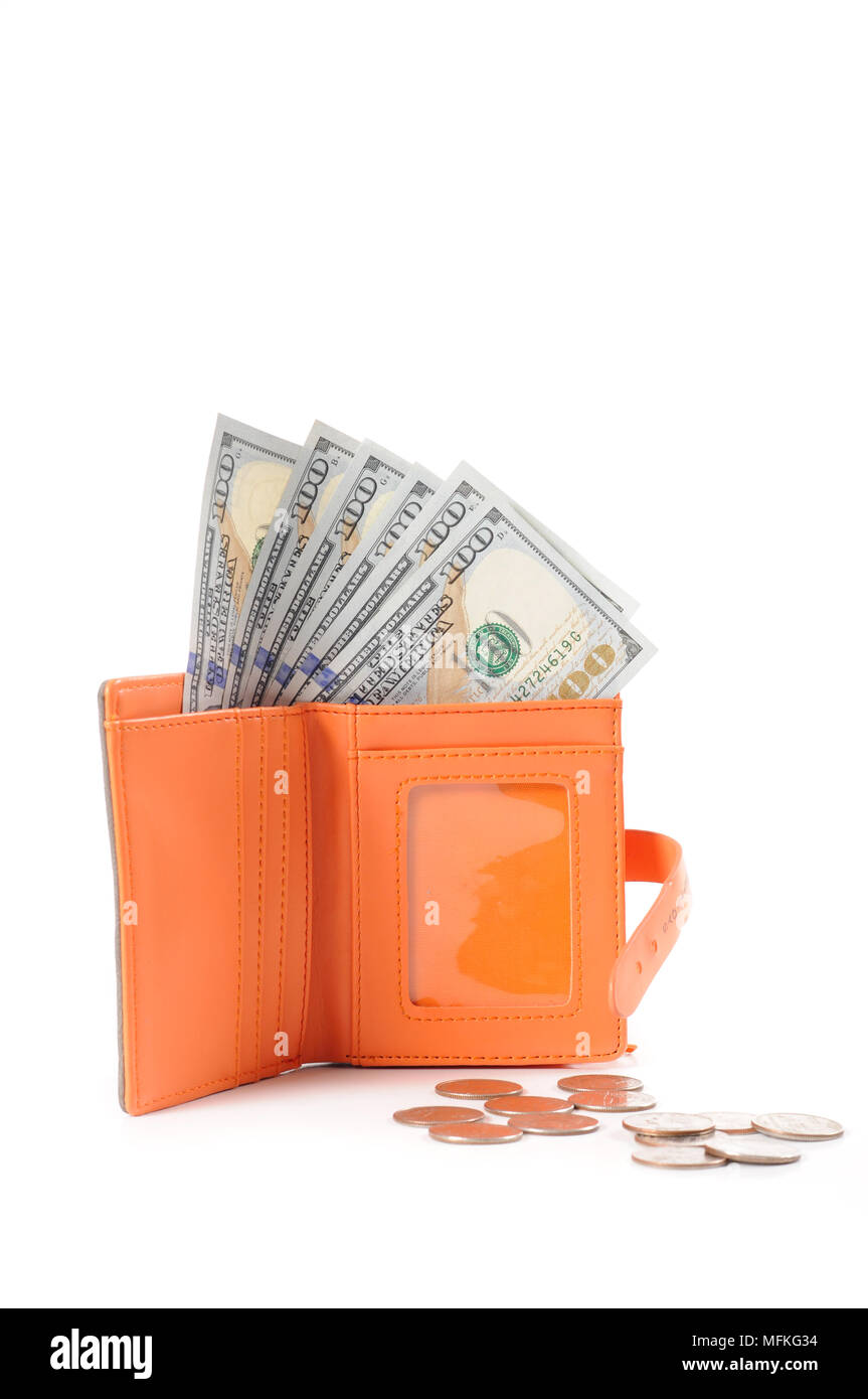Money in leather wallet. Full wallet of American dollars Stock Photo ...