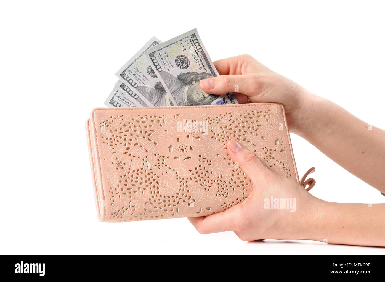 Woman taking money out of purse hi-res stock photography and images - Alamy