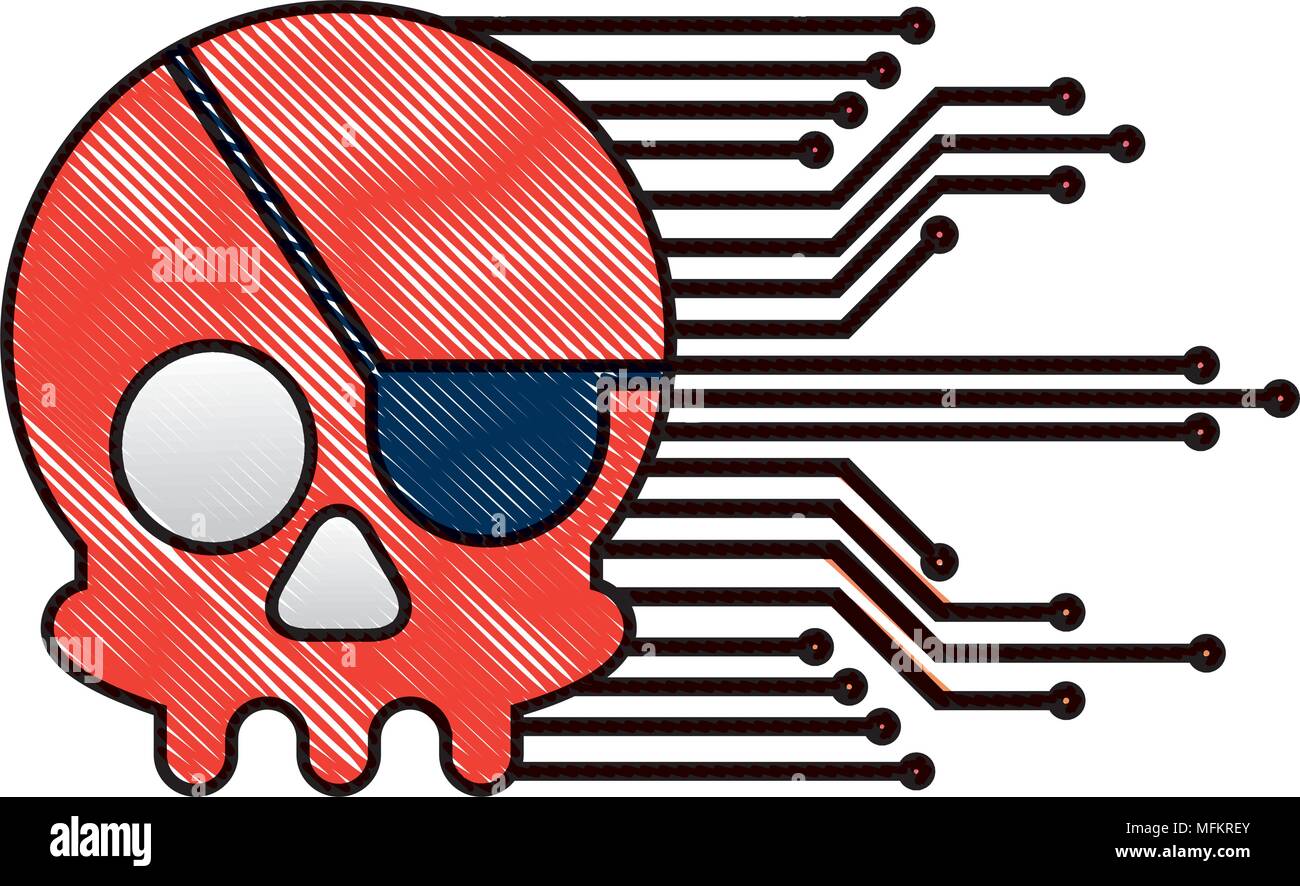cyber security skull piracy crime technology circuits Stock Vector ...