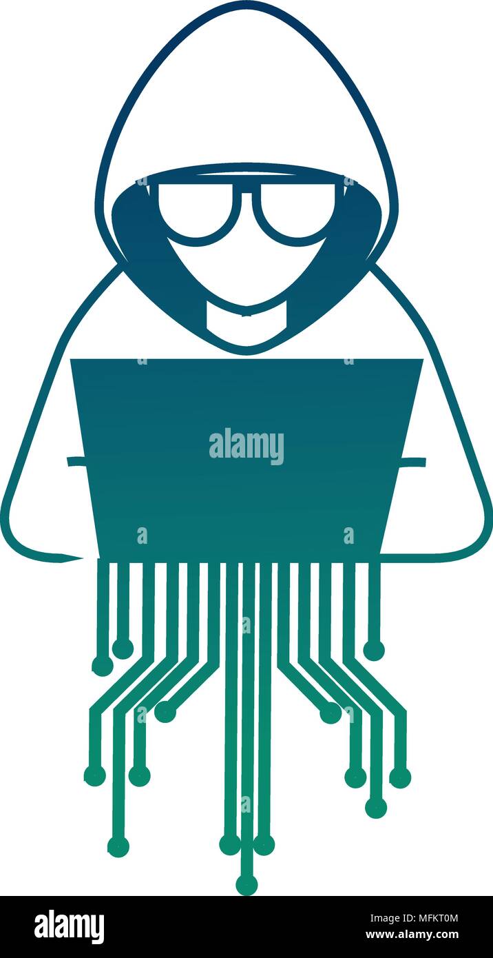 cyber security hacker character with laptop Stock Vector Image & Art ...