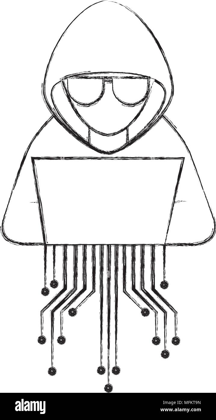 cyber security hacker character with laptop Stock Vector Image & Art ...