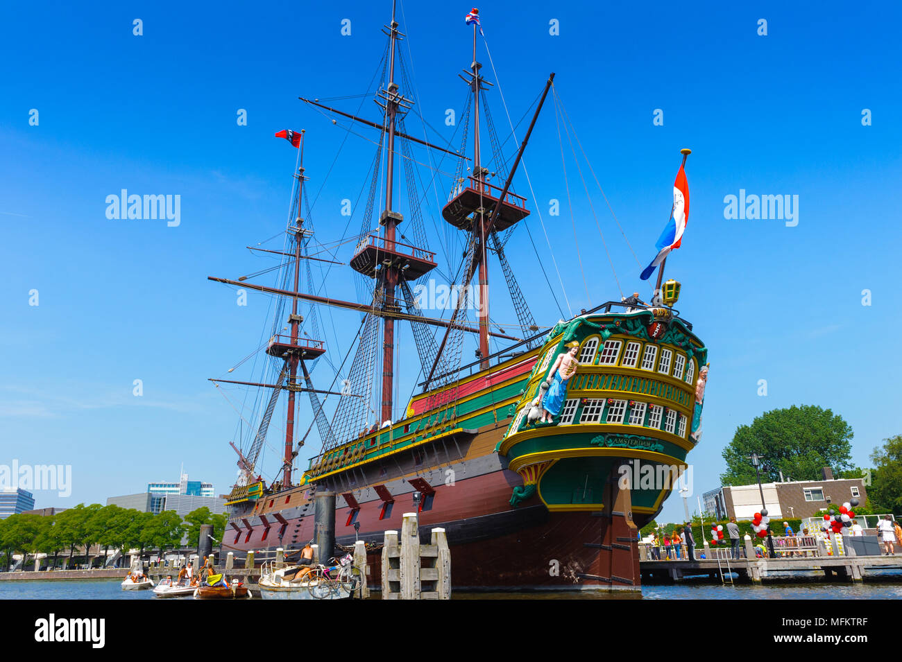 Ship with the Dutch flag behind Stock Photo - Alamy