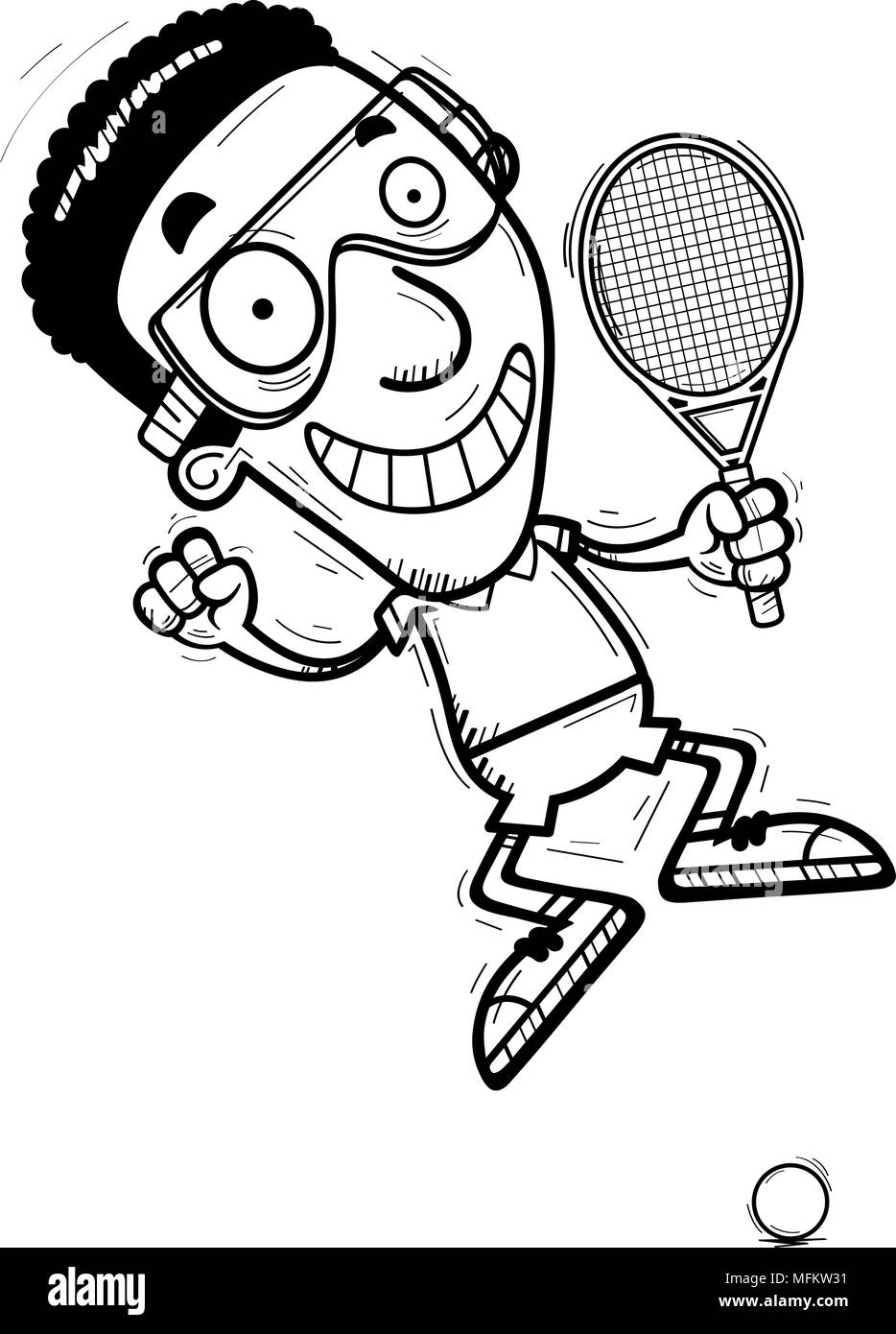 A cartoon illustration of a black man racquetball player jumping Stock ...