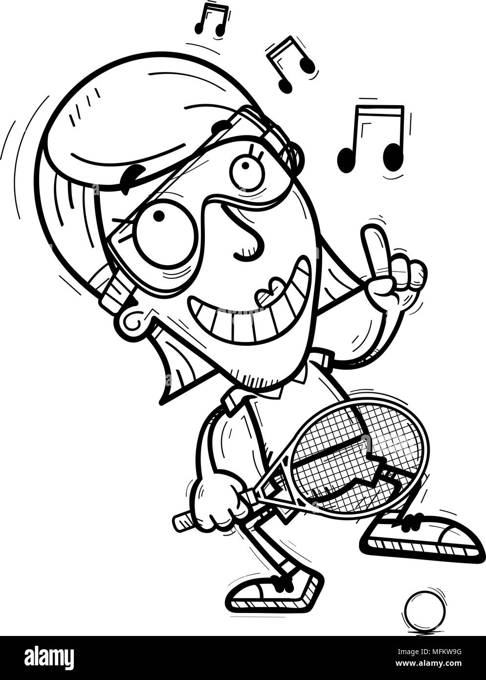 A cartoon illustration of a woman racquetball player dancing Stock ...