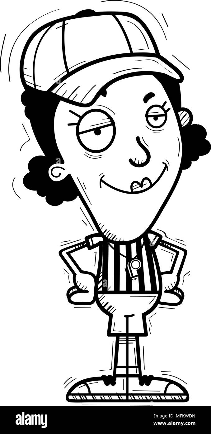 A cartoon illustration of a black woman referee looking confident Stock ...