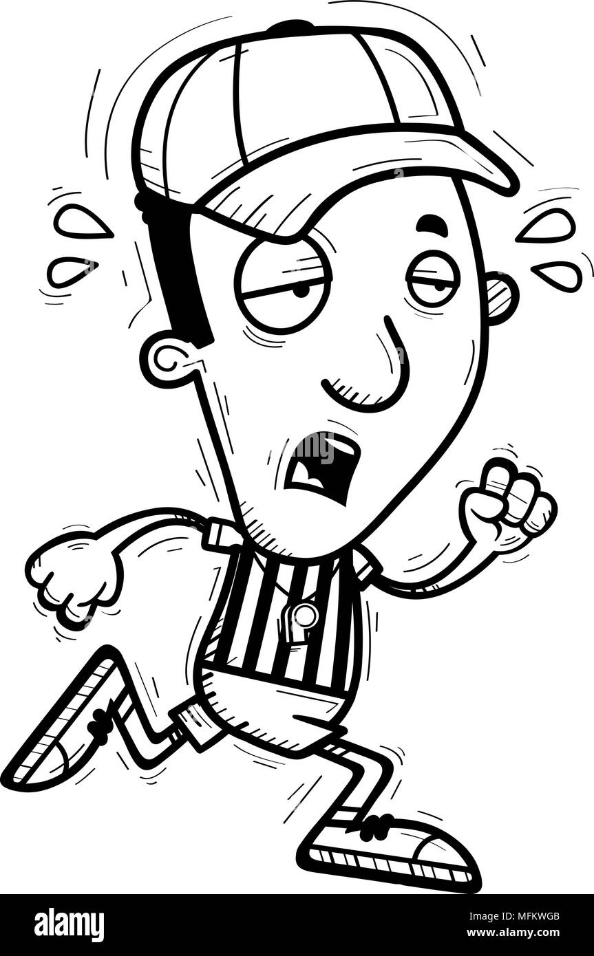 A cartoon illustration of a black man referee running and looking ...