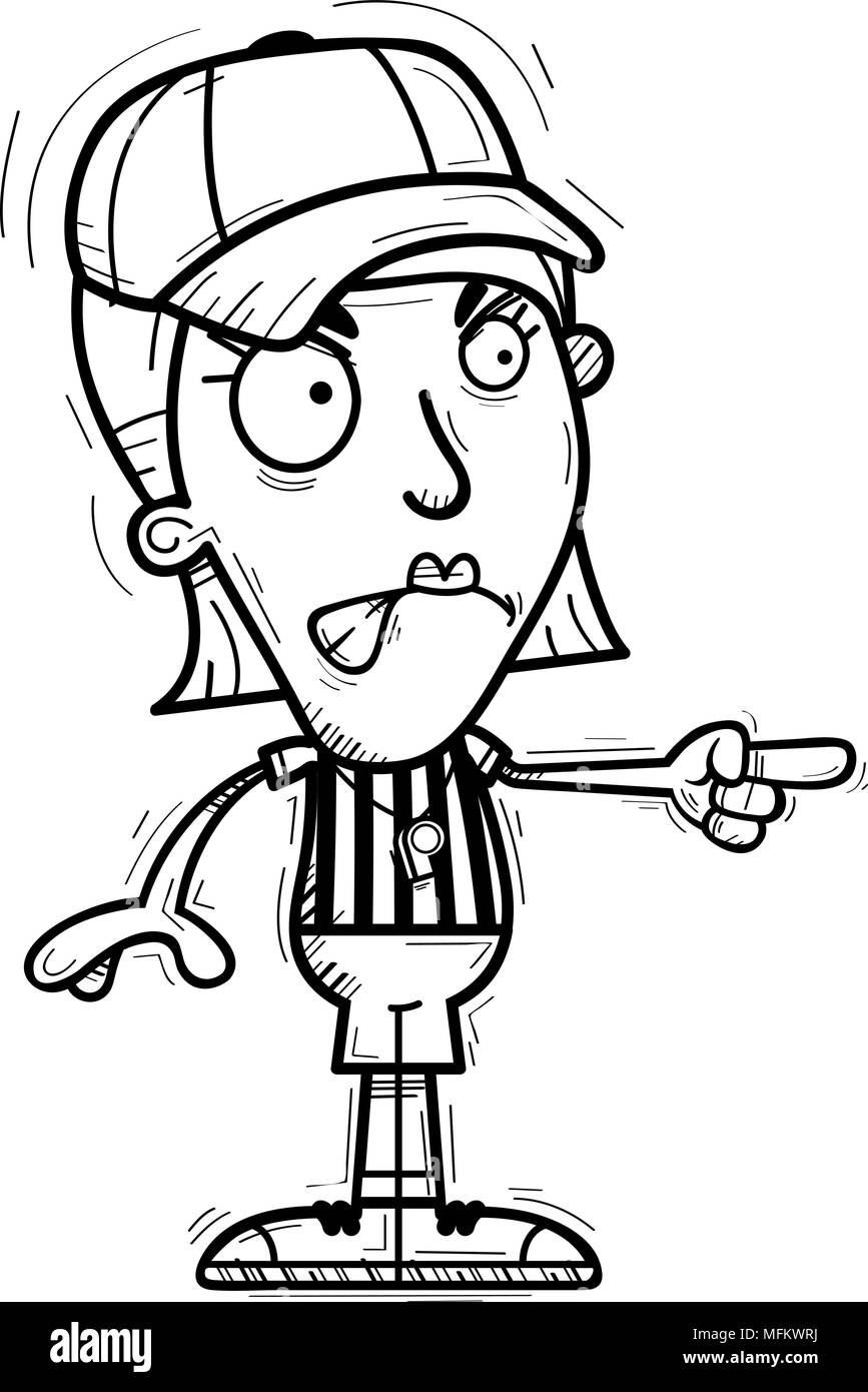 A cartoon illustration of a woman referee looking angry and pointing ...