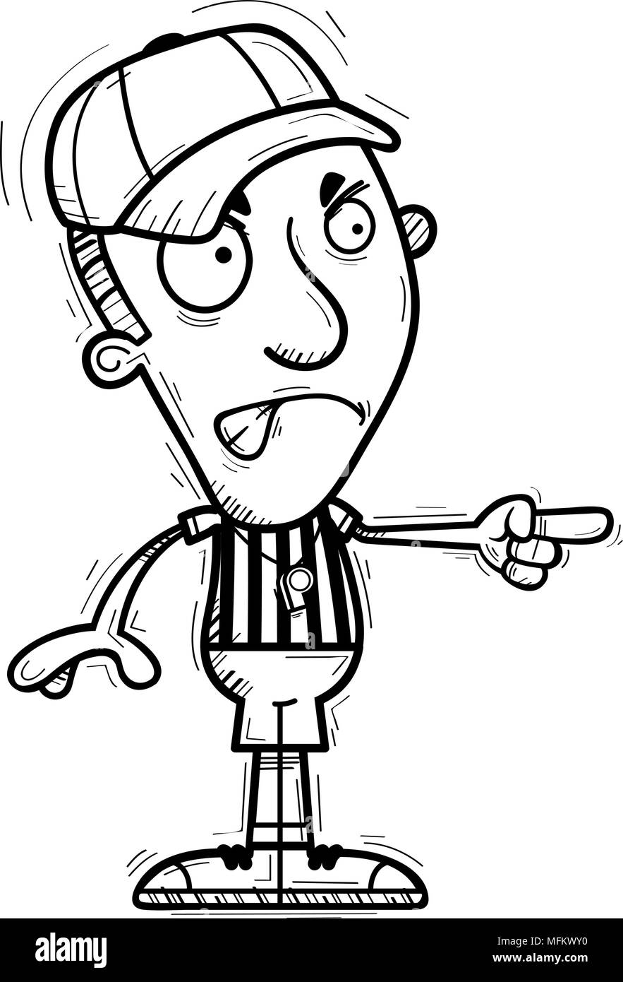 A cartoon illustration of a man referee looking angry and pointing ...