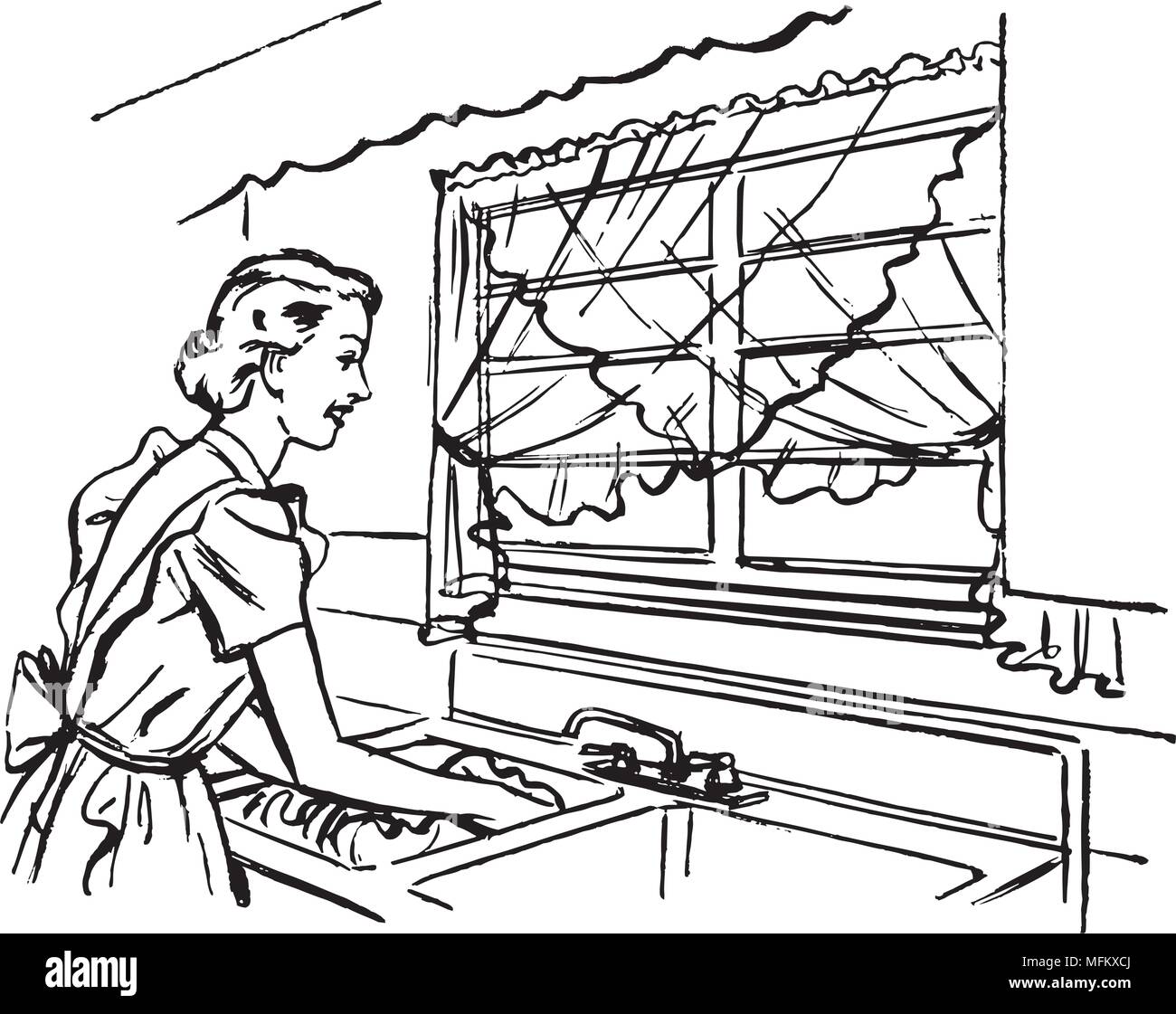 Lady Washing Dishes - Retro Clipart Illustration Stock Vector Image ... Lady Washing Dishes - Retro Clipart Illustration Stock Vector Image ...