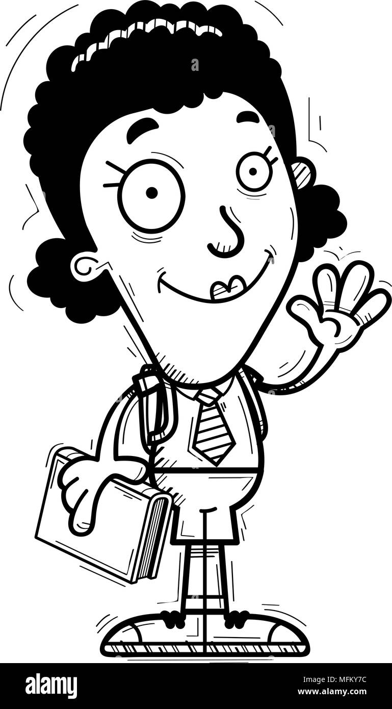 A cartoon illustration of a black woman student waving Stock Vector ...