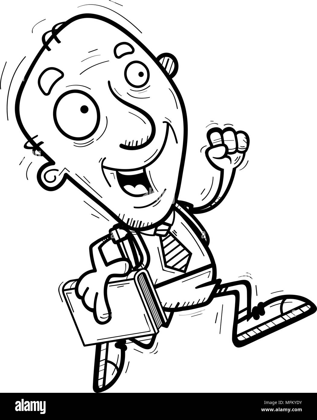Vector illustration happy student running Black and White Stock Photos ...