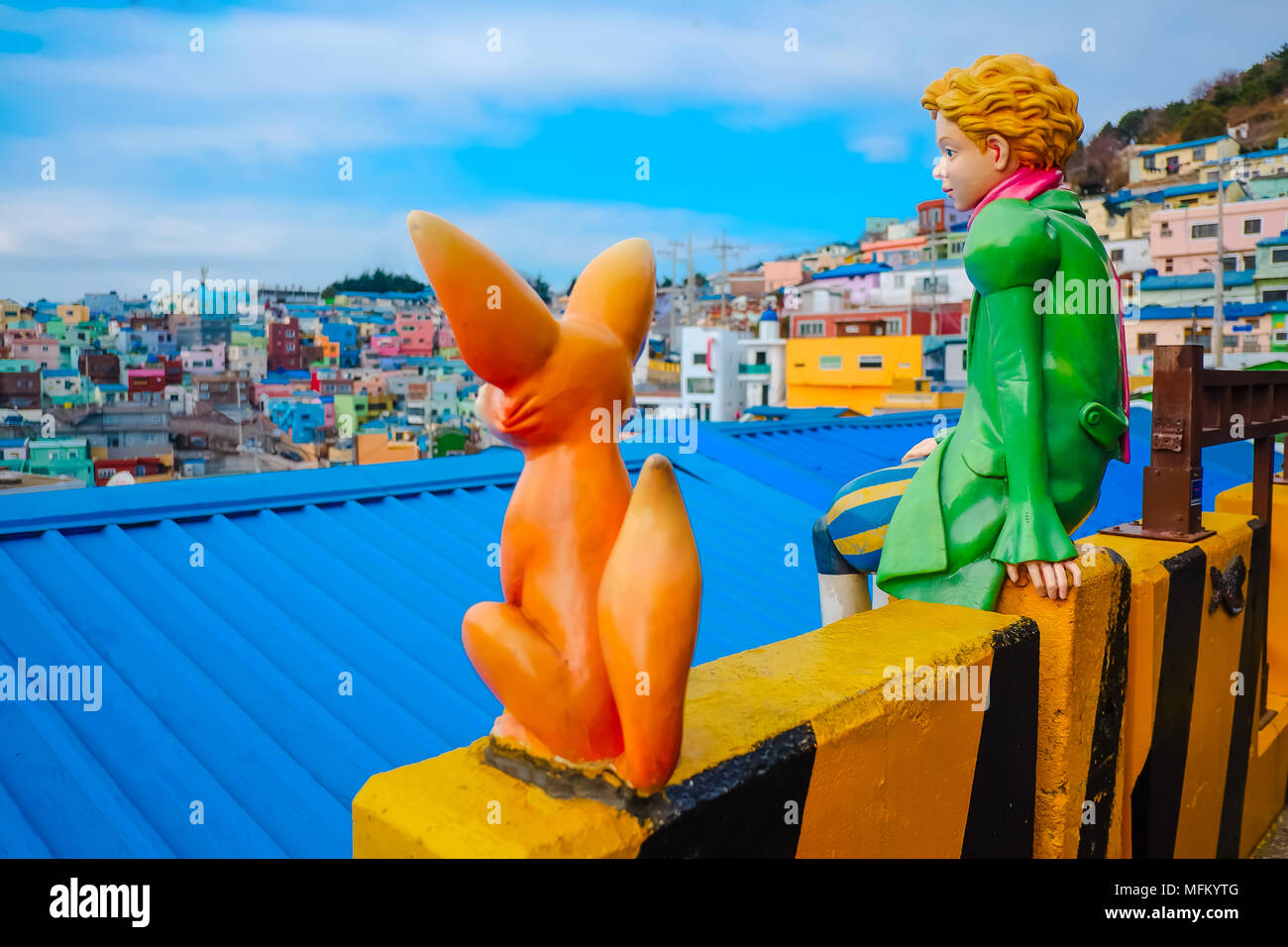 Gamcheon Culture Village in Busan, South Korea. Colorful statue of the ...