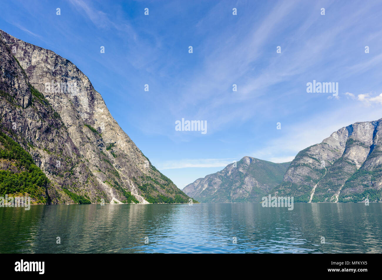 Sognefjord, the largest fjord in Norway. Maximum depth of 1,308 metres ...