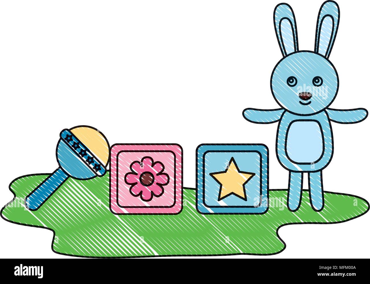 toys baby shower rabbit cubes and rattle Stock Vector Image & Art - Alamy