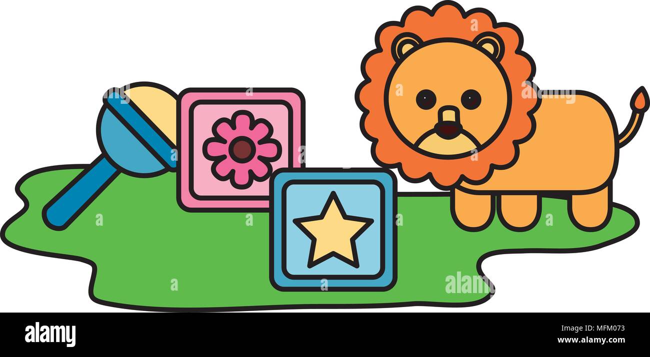 cute lion with blocks and bell character Stock Vector Image & Art - Alamy