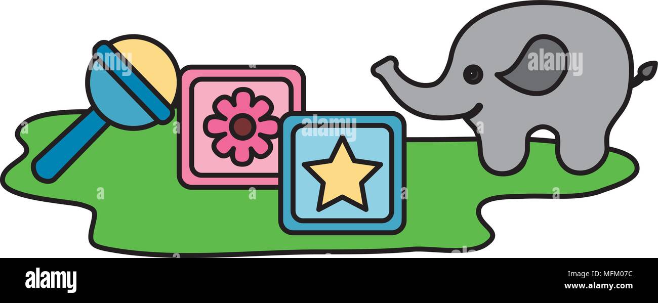 cute elephant with blocks and bell character Stock Vector Image & Art ...