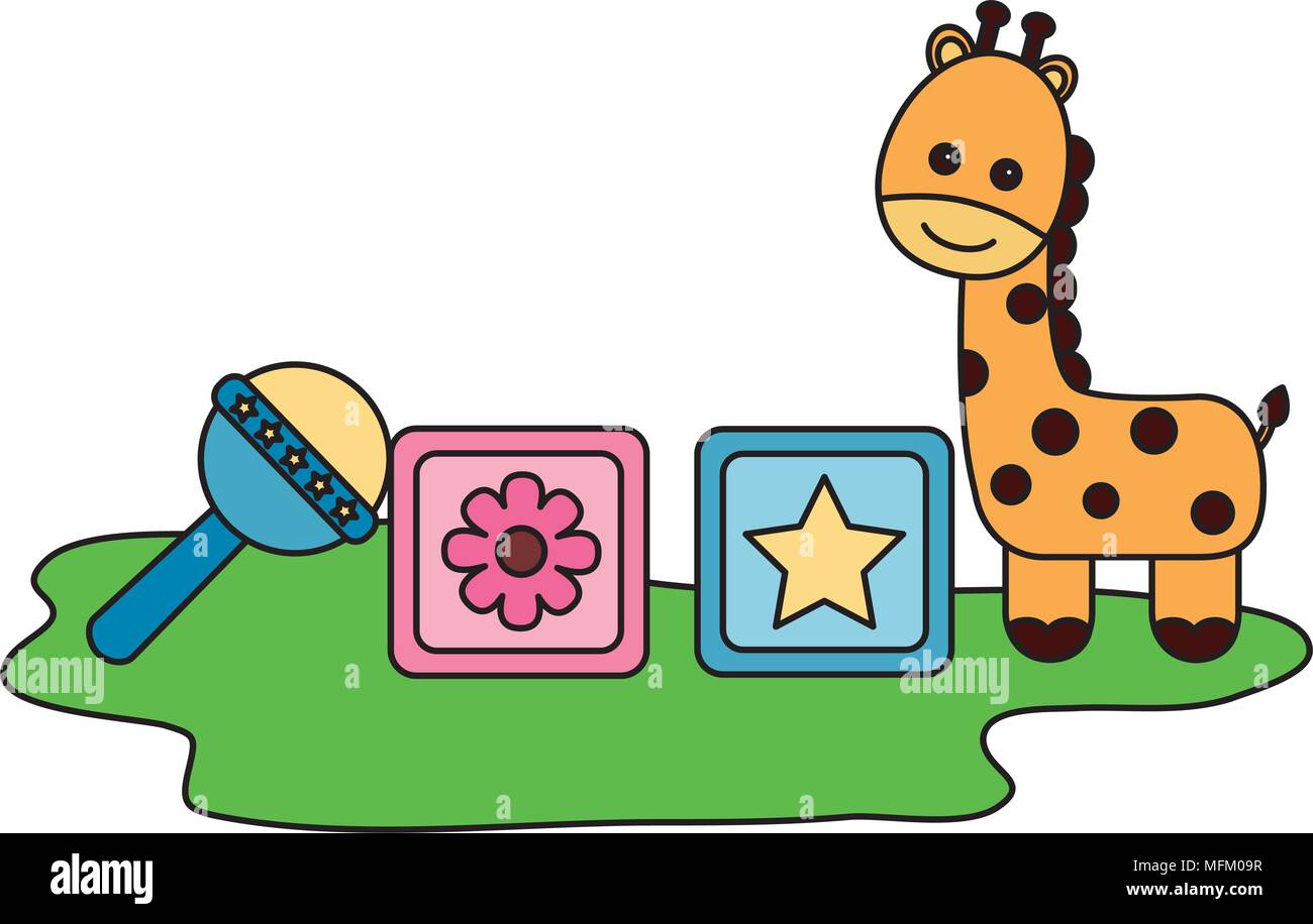 cute giraffe with blocks and bell character icon Stock Vector Image ...