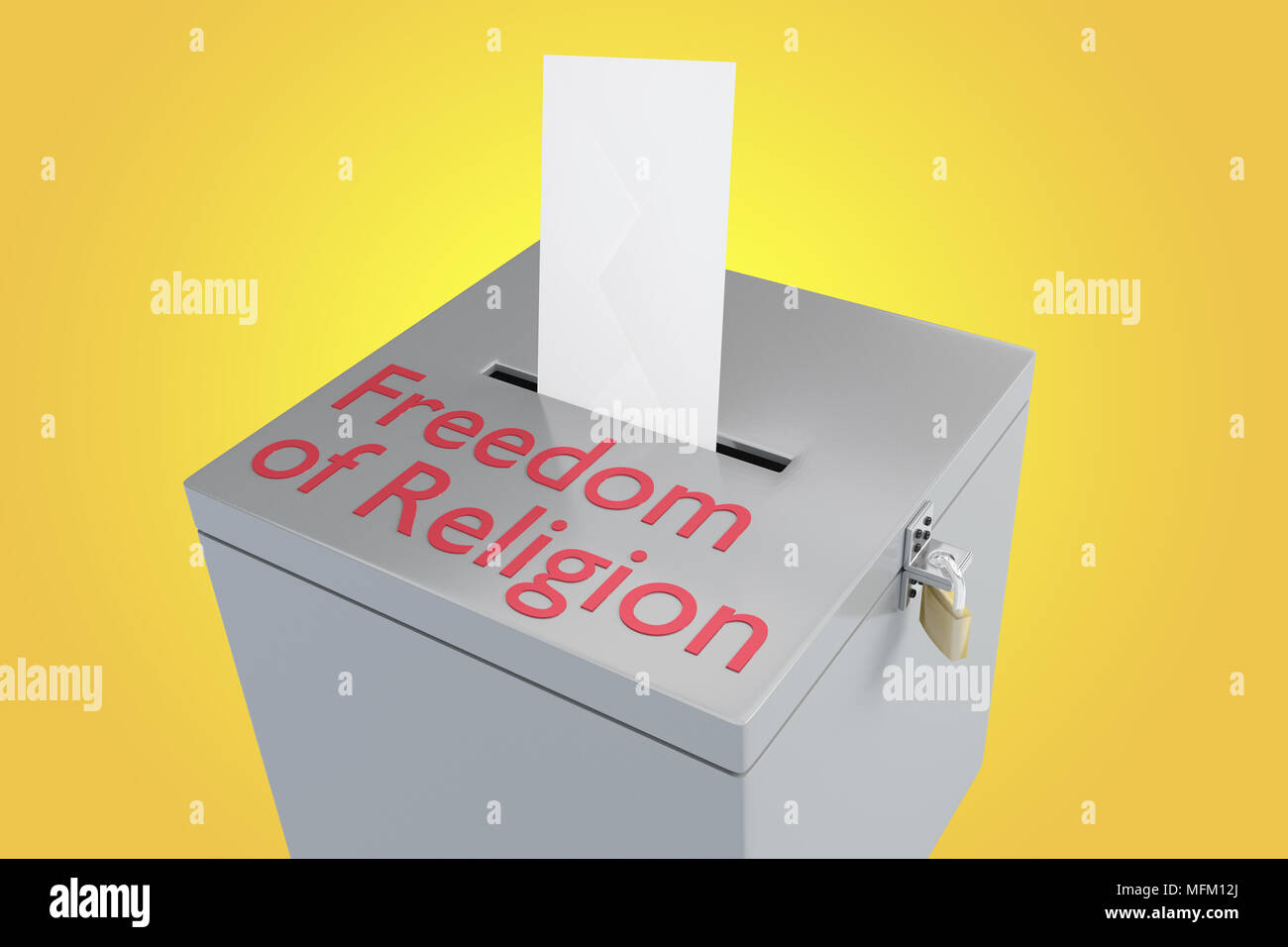 3D illustration of Freedom of Religion script on a ballot box, and an ...