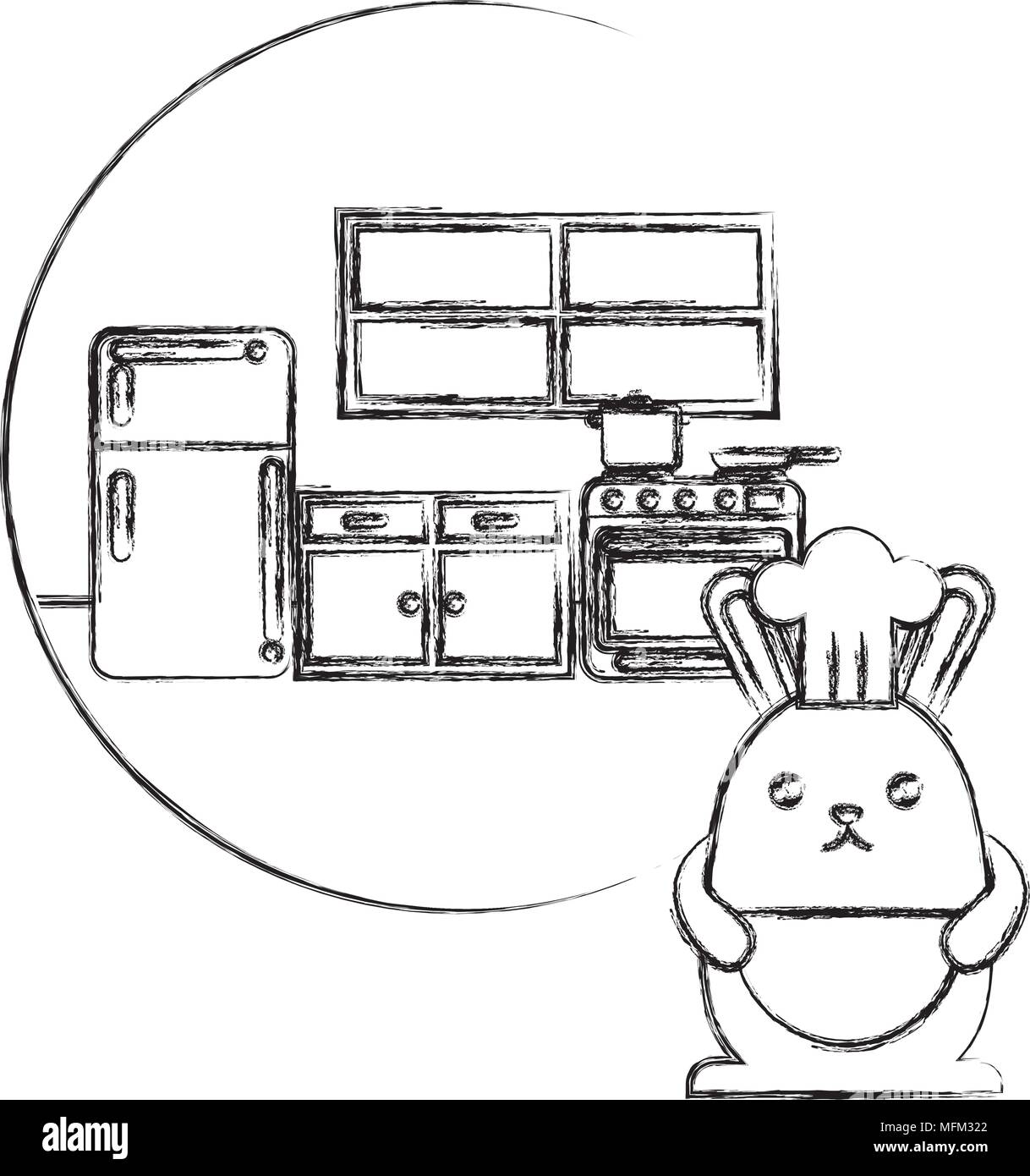 kawaii chef rabbit in the kitchen cooking Stock Vector Image & Art - Alamy
