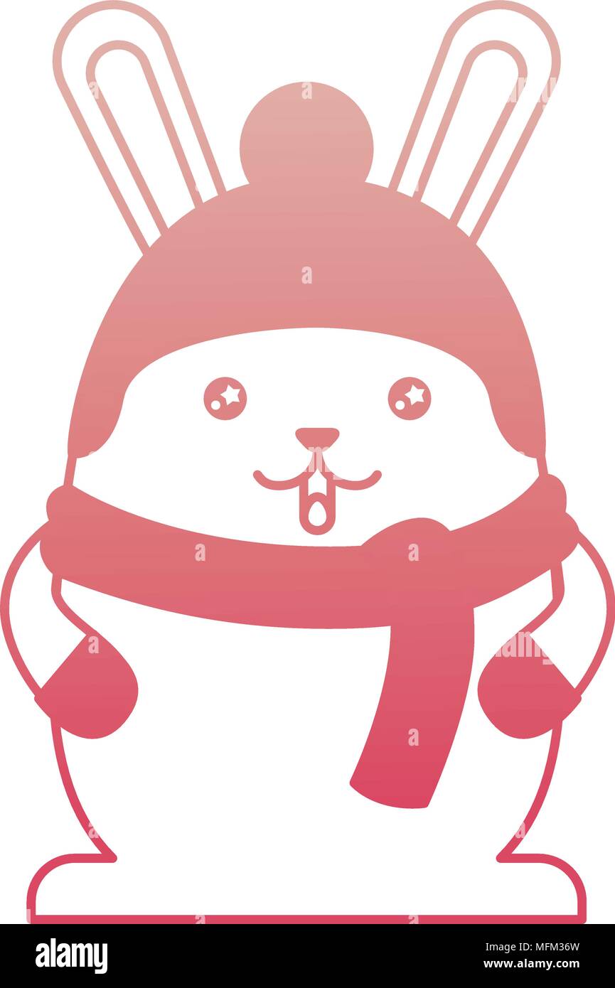 cute kawaii rabbit cartoon wearing warm hat and scarf gloves Stock ...