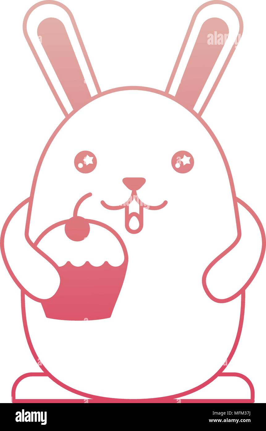 cute kawaii rabbit cartoon holding sweet cupcake Stock Vector Image ...