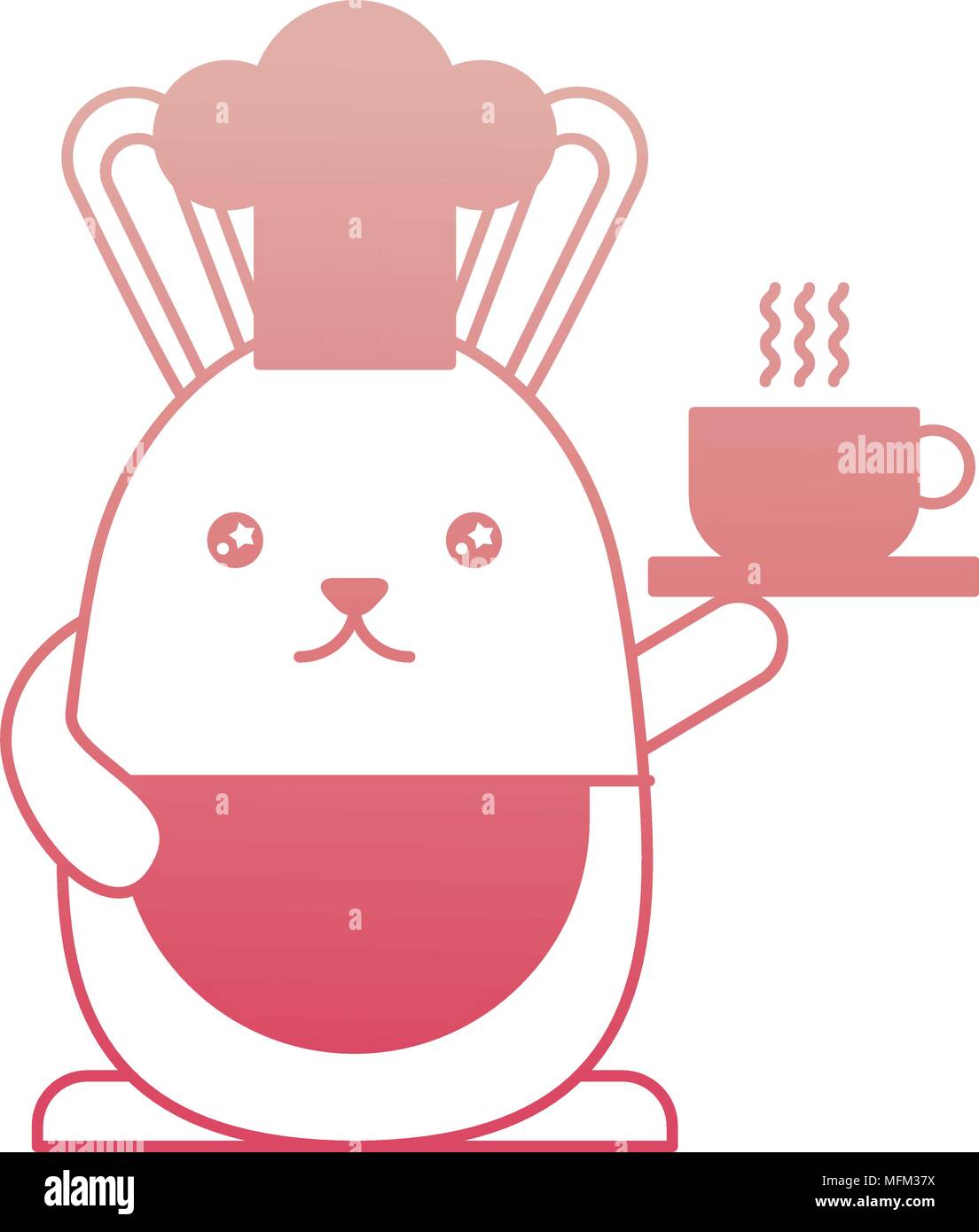 cute kawaii chef rabbit with coffee cup cartoon Stock Vector Image ...