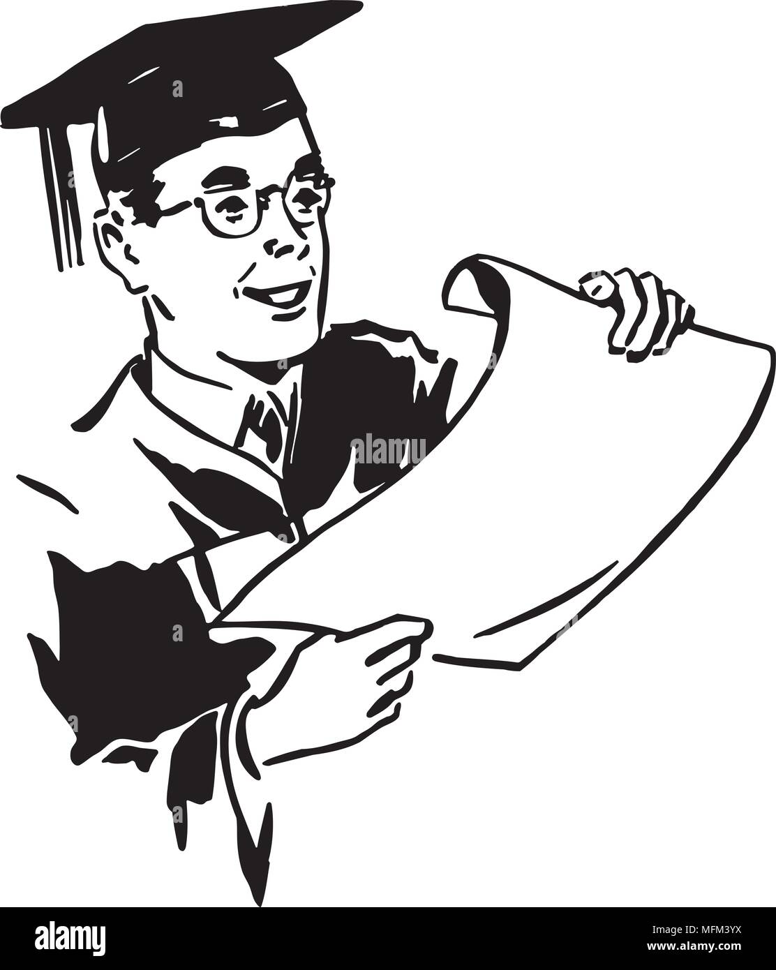 Male Grad - Retro Clipart Illustration Stock Vector Image & Art - Alamy