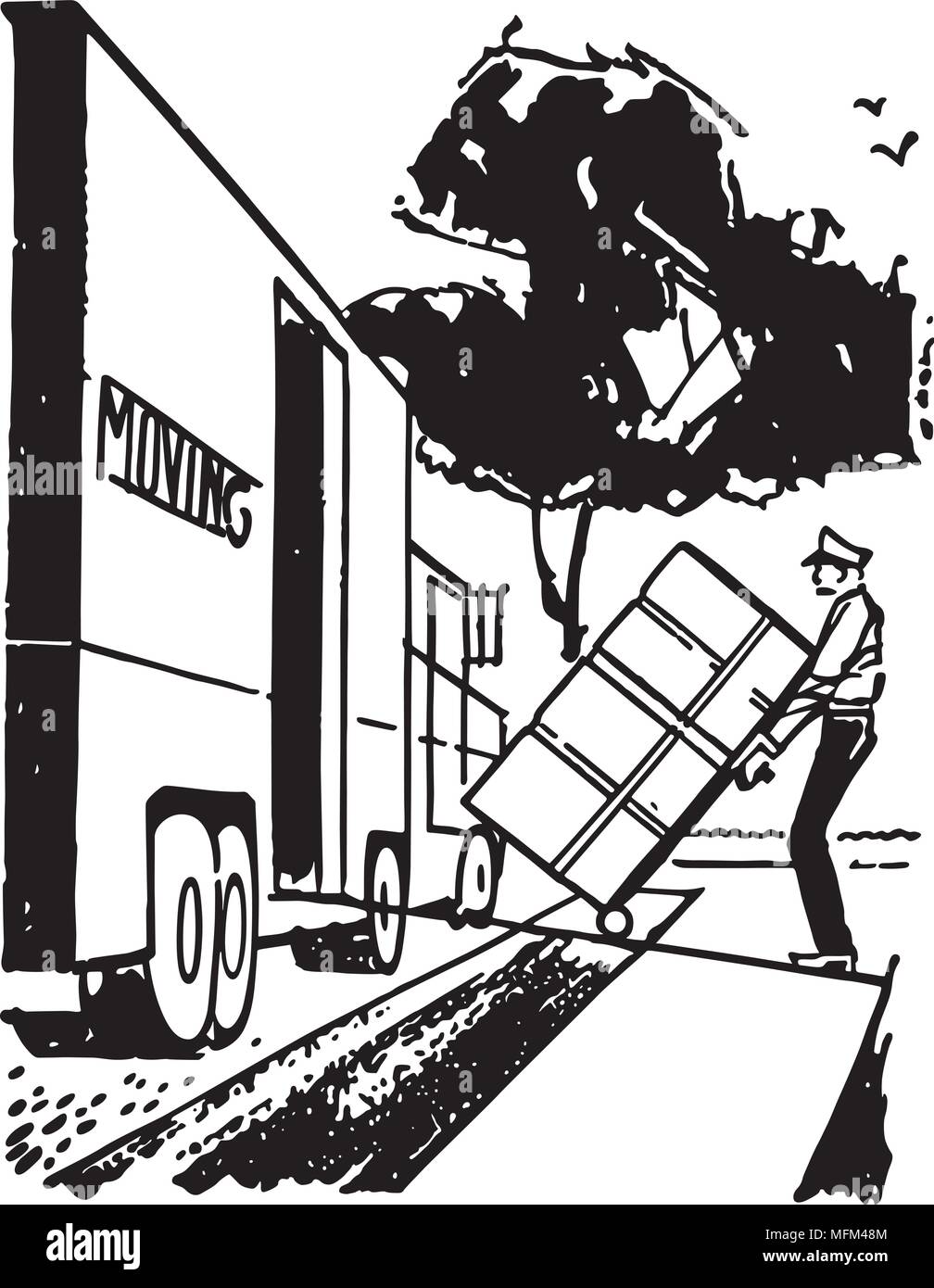 Man Loading Moving Van - Retro Clipart Illustration Stock Vector Image ...