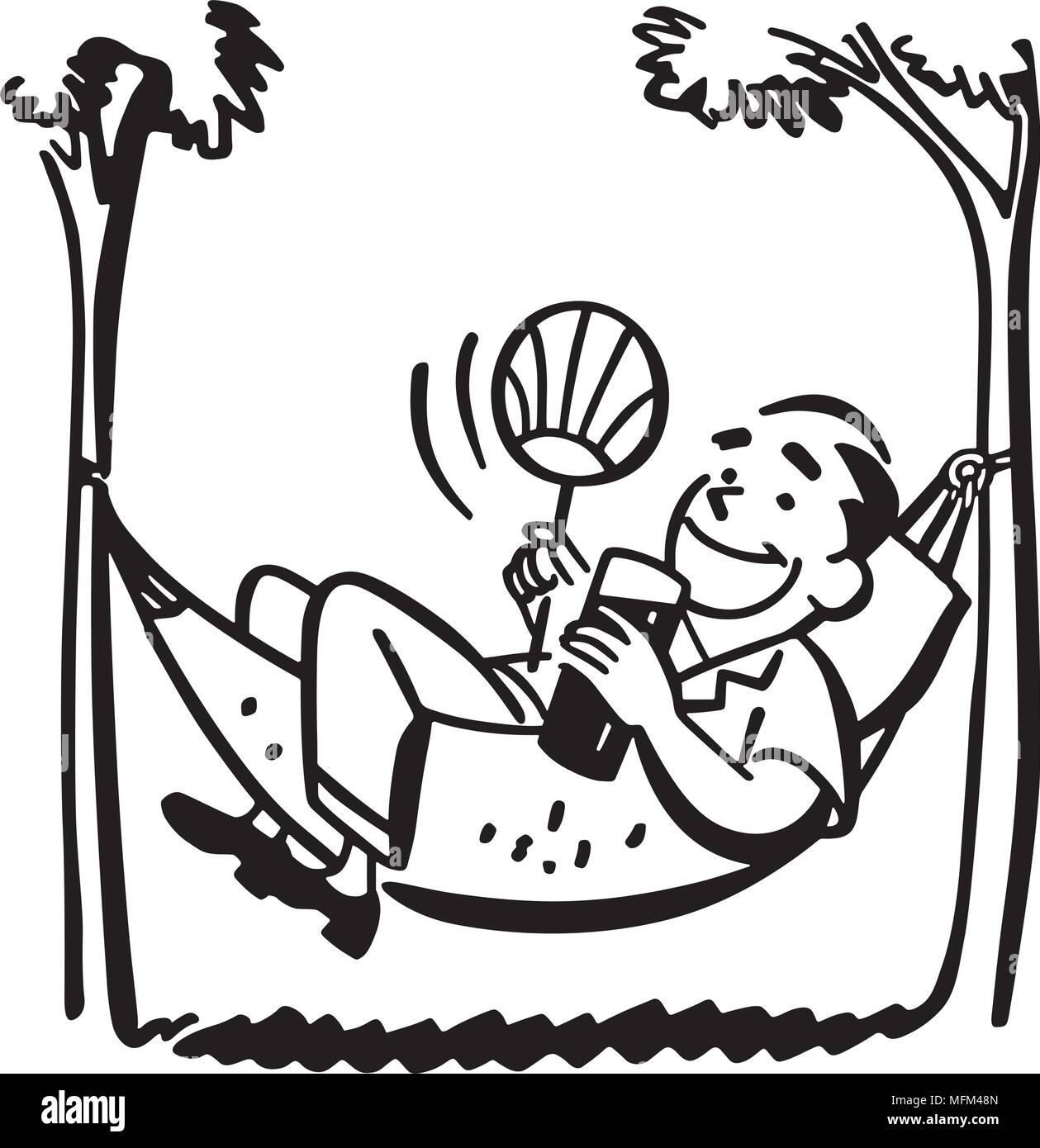 Man Lounging In Hammock - Retro Clipart Illustration Stock Vector Image ...