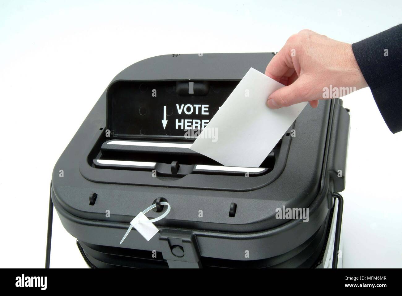 Hand posting ballot paper into the new style collapsible plastic ballot ...