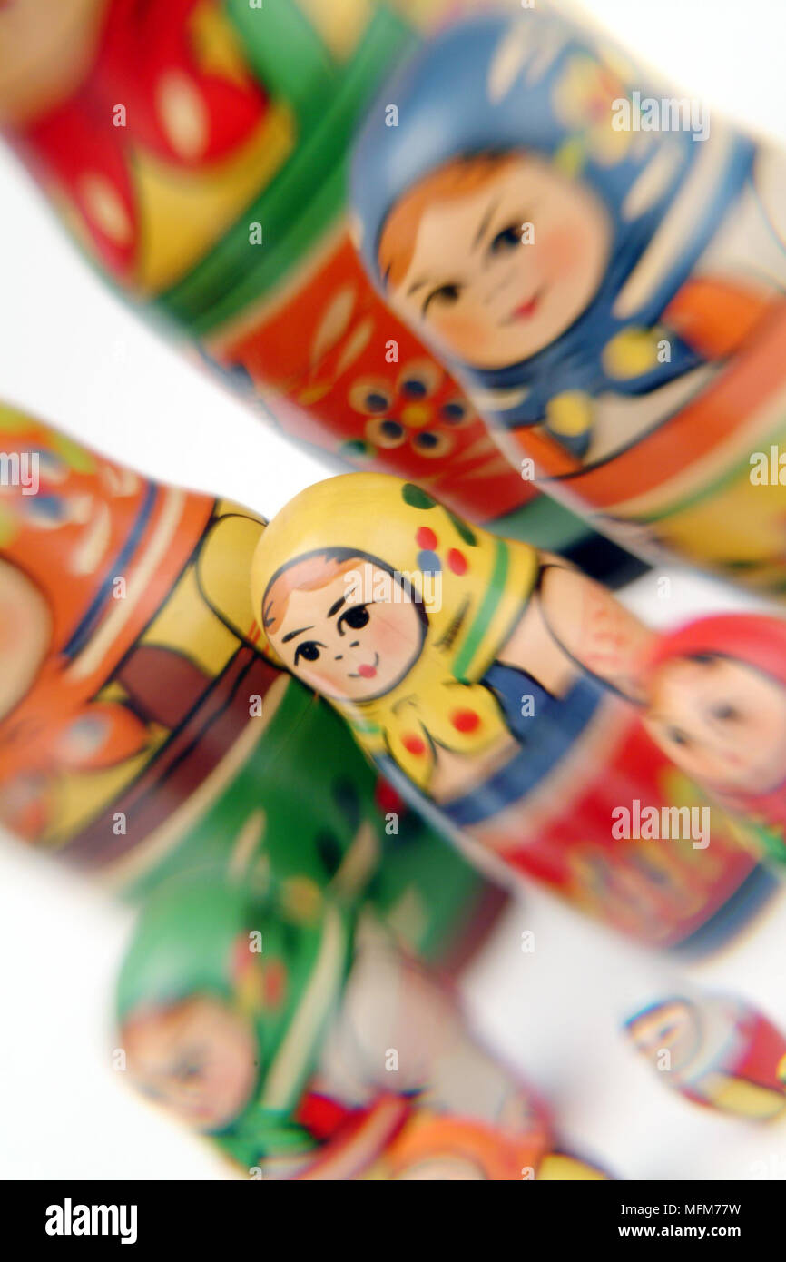 Traditional hand-painted wooden Russian Dolls showing the skilled ...