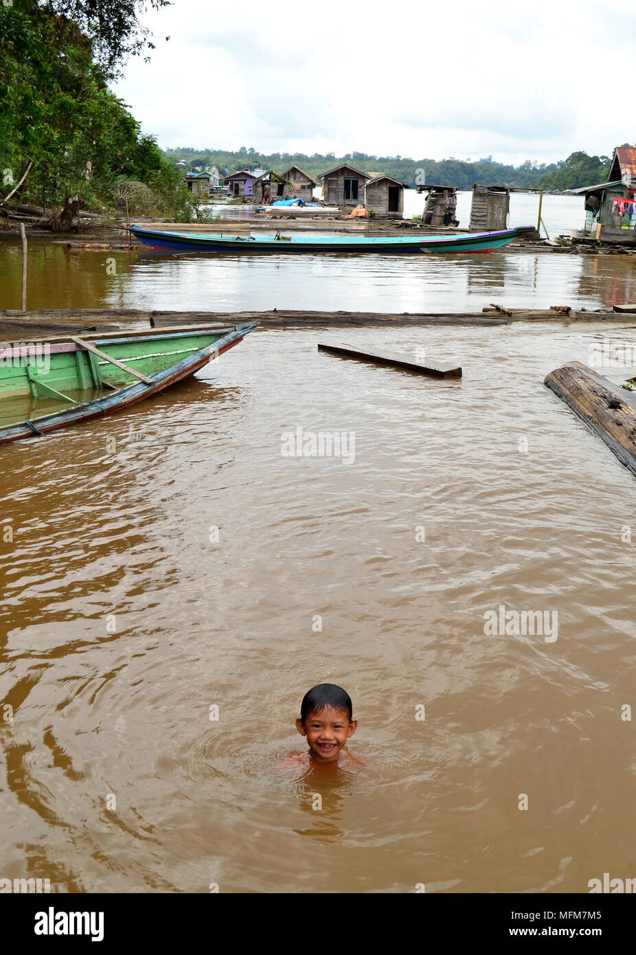 daily life on the banks of the Barito River Central Borneo, Indonesia ...