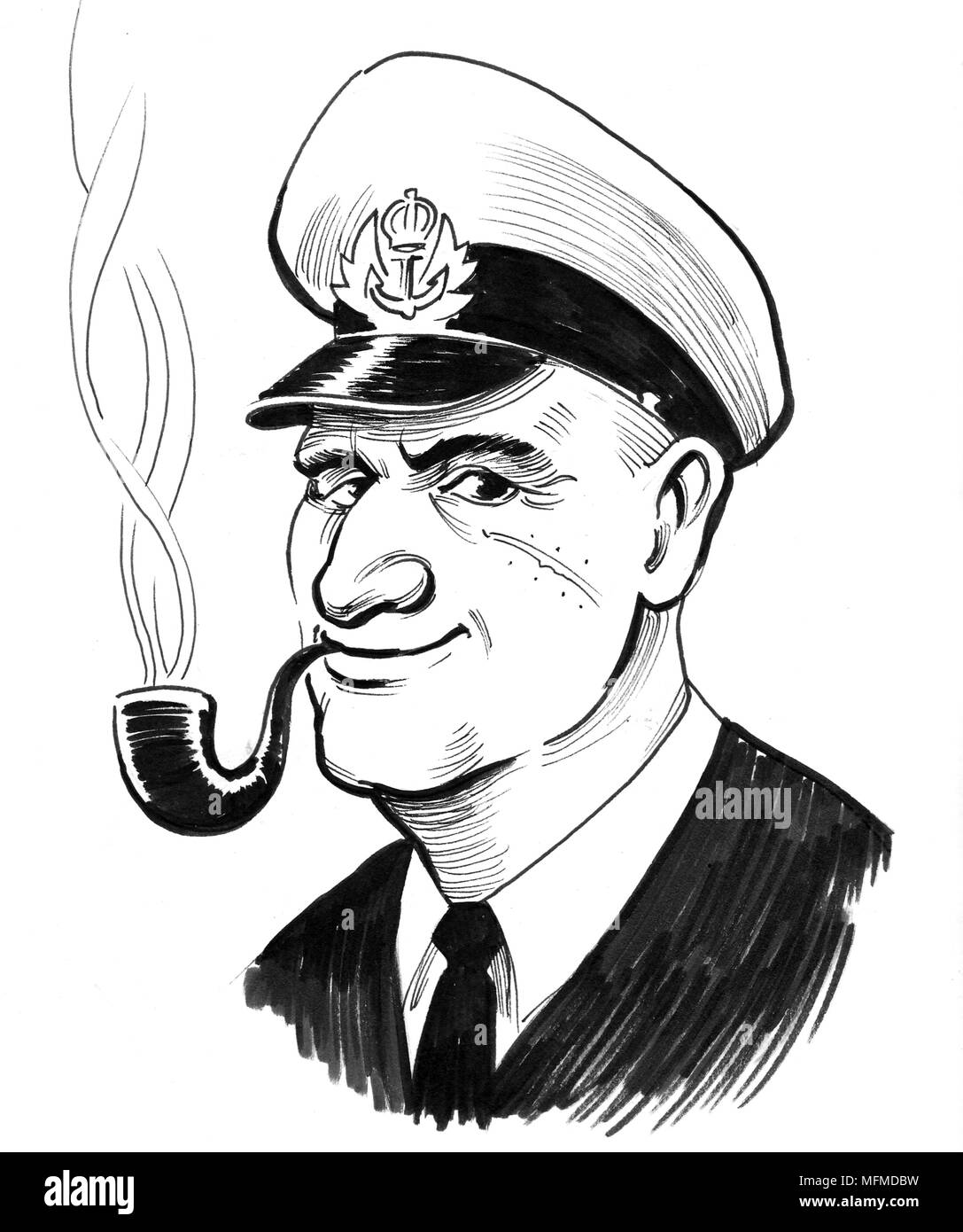 Sea captain character. Ink black and white drawing Stock Photo - Alamy