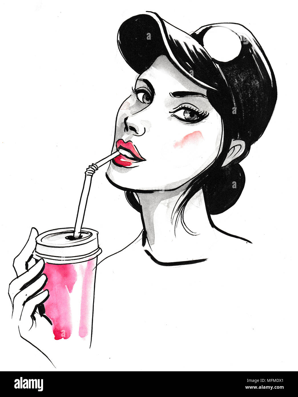 Girl Drinking Drawing