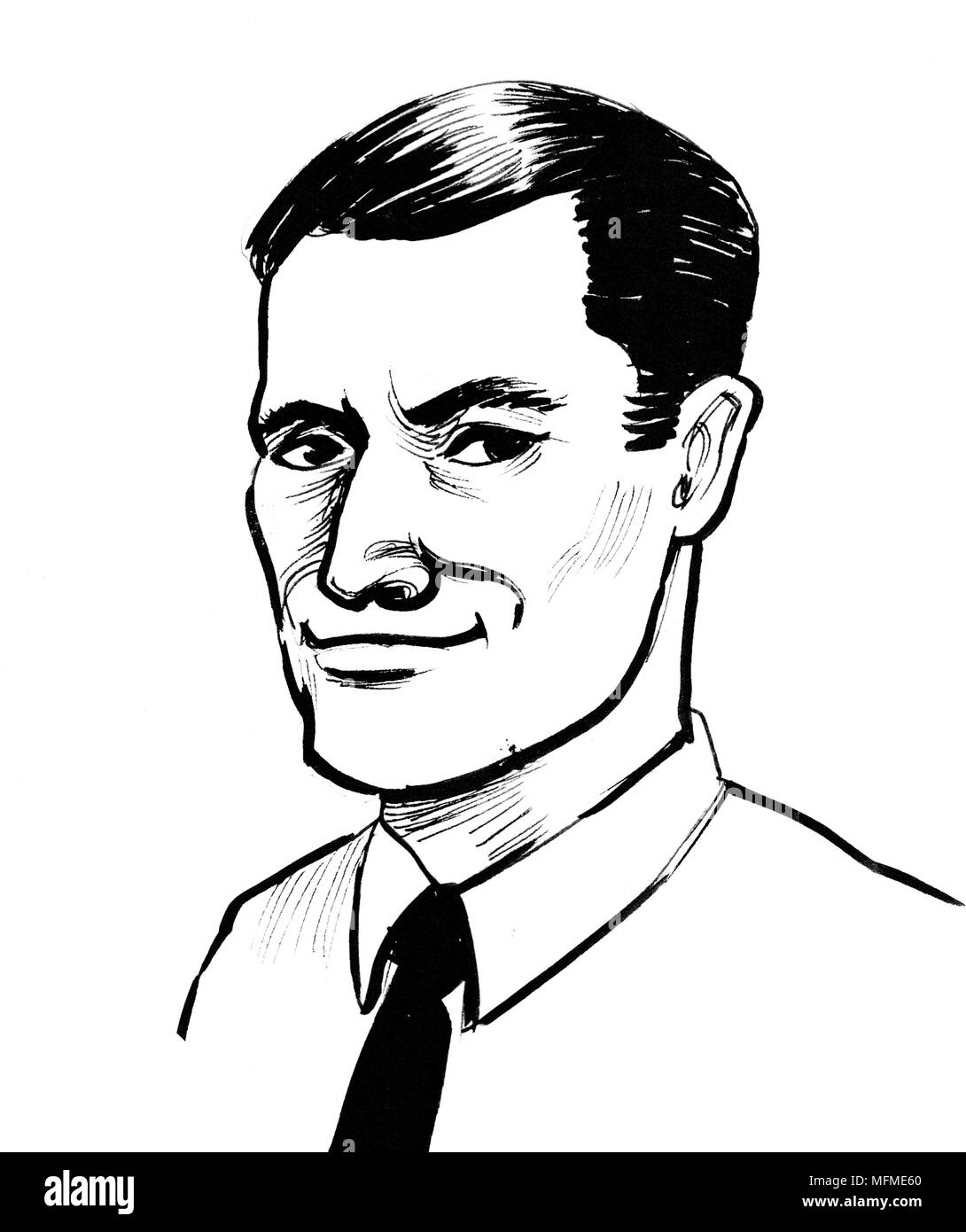 Serious looking man. Ink black and white illustration Stock Photo - Alamy